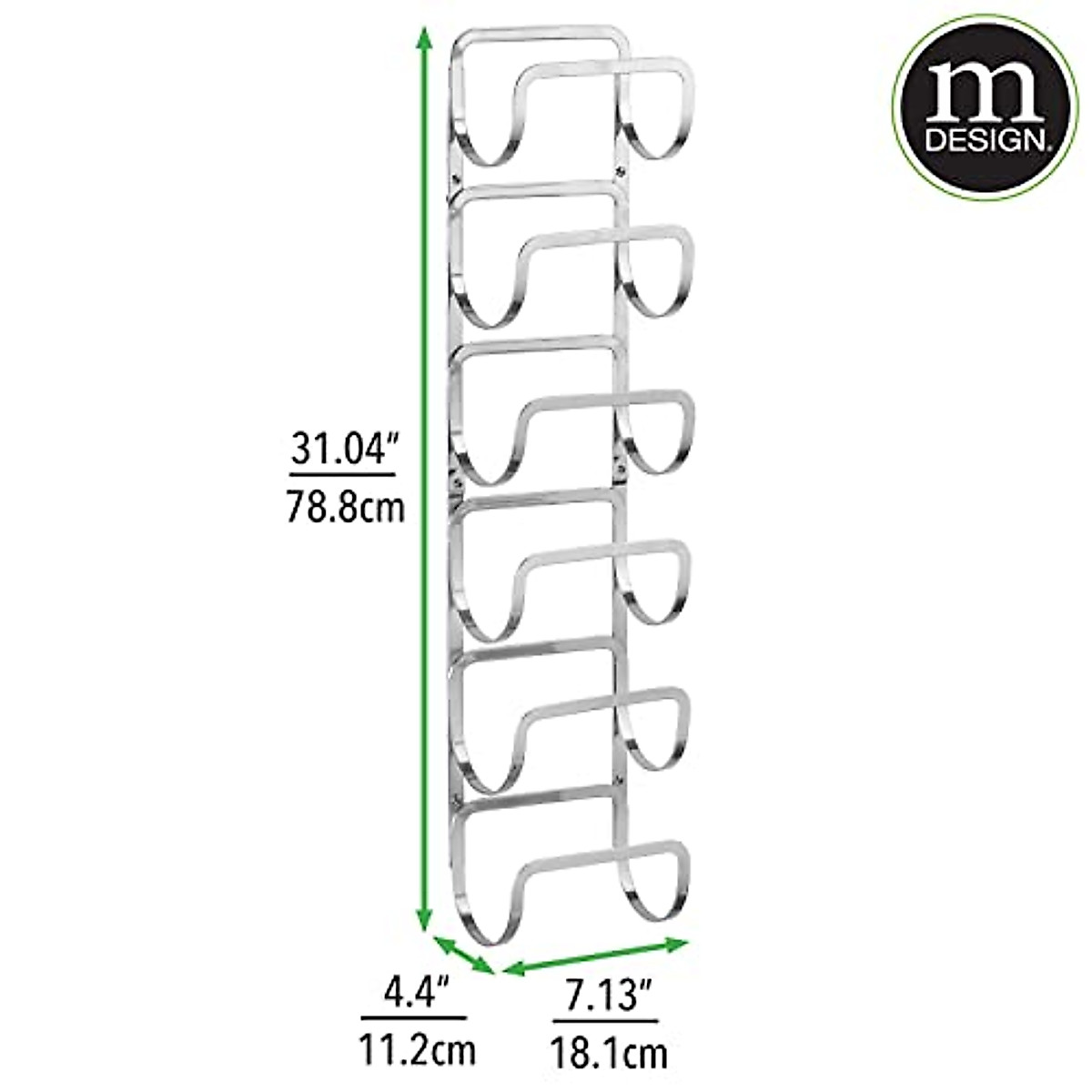mDesign Wall Mount Towel Storage Rack for Bathroom - 6-Tier Hanging Organizer - Mounted Shelf for Multiple Bath Towels or Rolled Robes - Wine Bottle Holder - Steel Metal - Carson Collection - Chrome