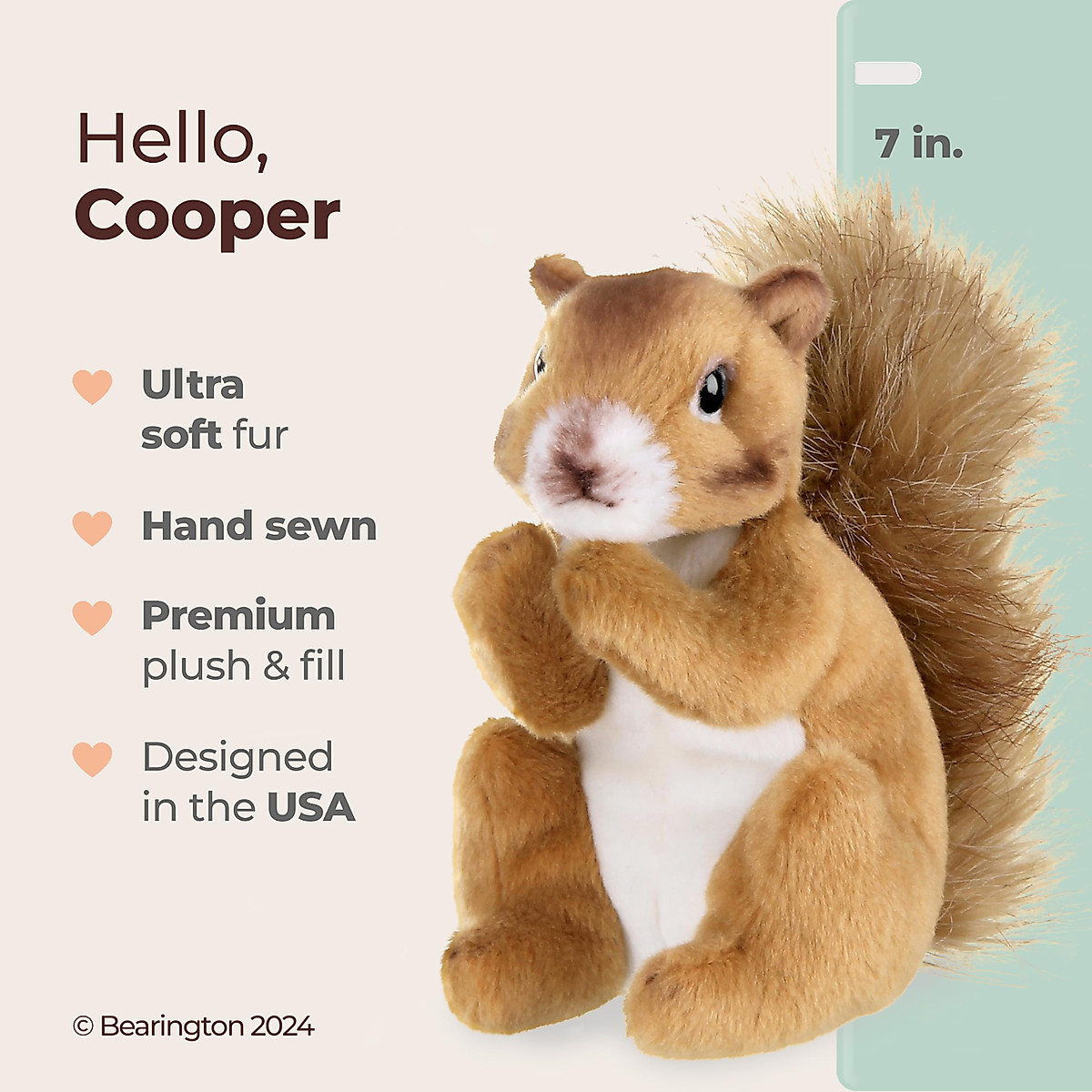 Bearington Collection Copper Plush Squirrel Stuffed Animal, 7 Inch