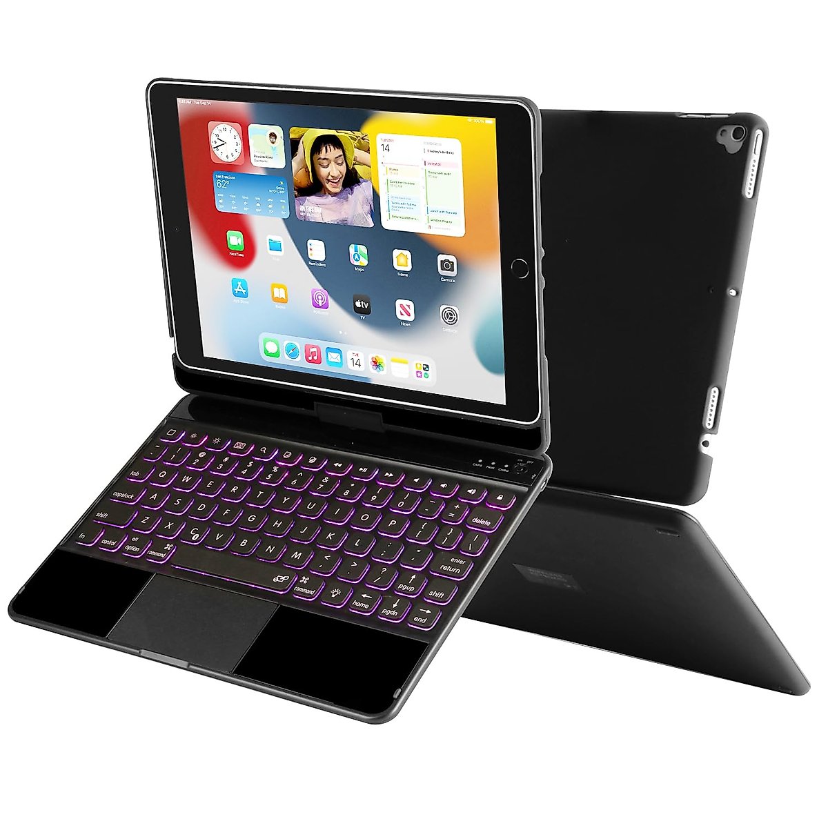 LENRICH Keyboard case for iPad 9th Generation 10.2 inch 2021/ 8th Gen 2020/7th 2019/iPad air 3rd/iPad pro 10.5 2017, Multi Touchpad 360 Swivel Light Thin Cover Backlight