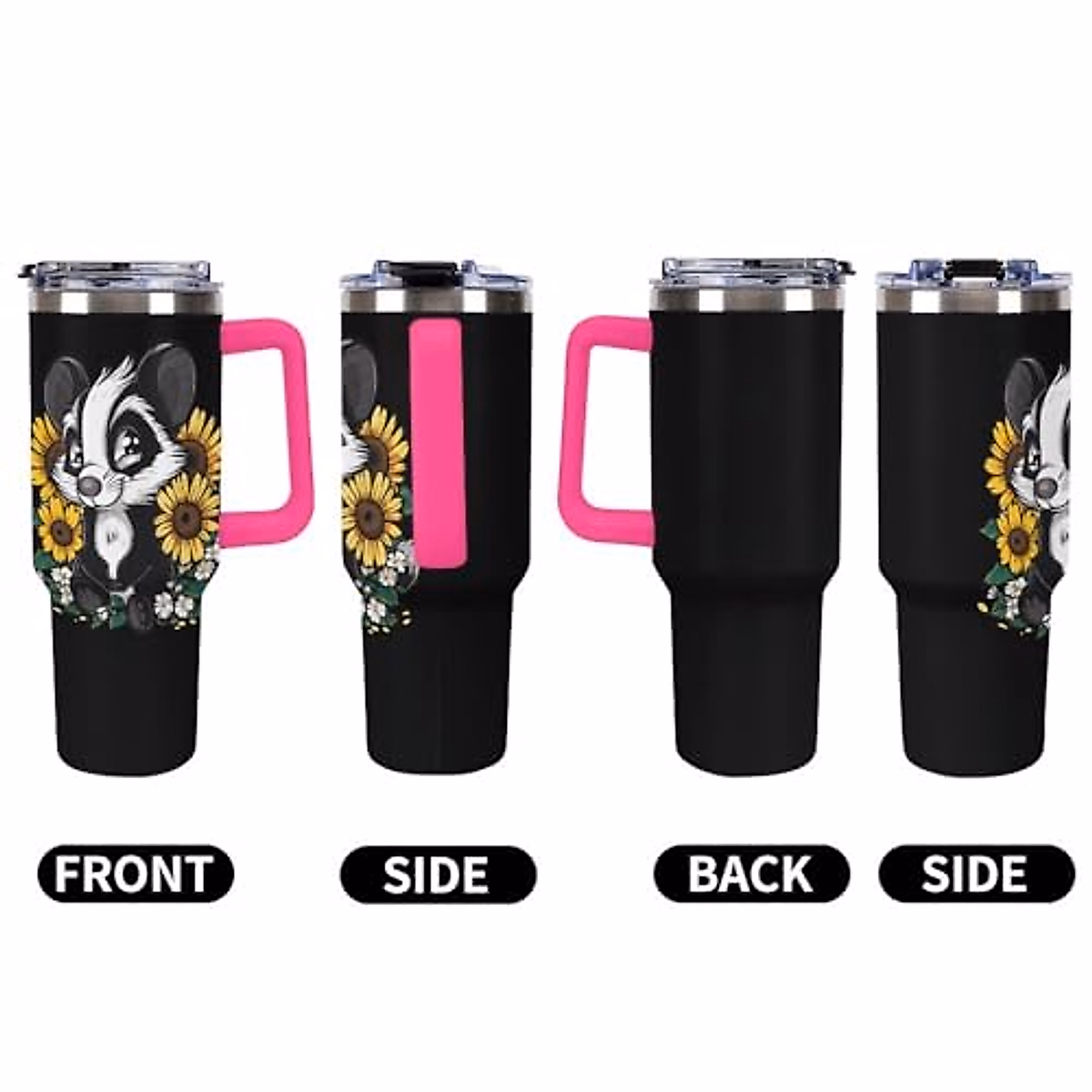 Skunk Sunflowers 40 Oz Tumbler Insulated Stainless Steel Water Bottle Travel Mug Car Cup with Handle And Straw