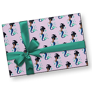 African American Black Mermaid Premium Purple Wrapping Paper Gift Wrap Birthday Present Party Decoration (One 20 inch x 30 inch sheet)