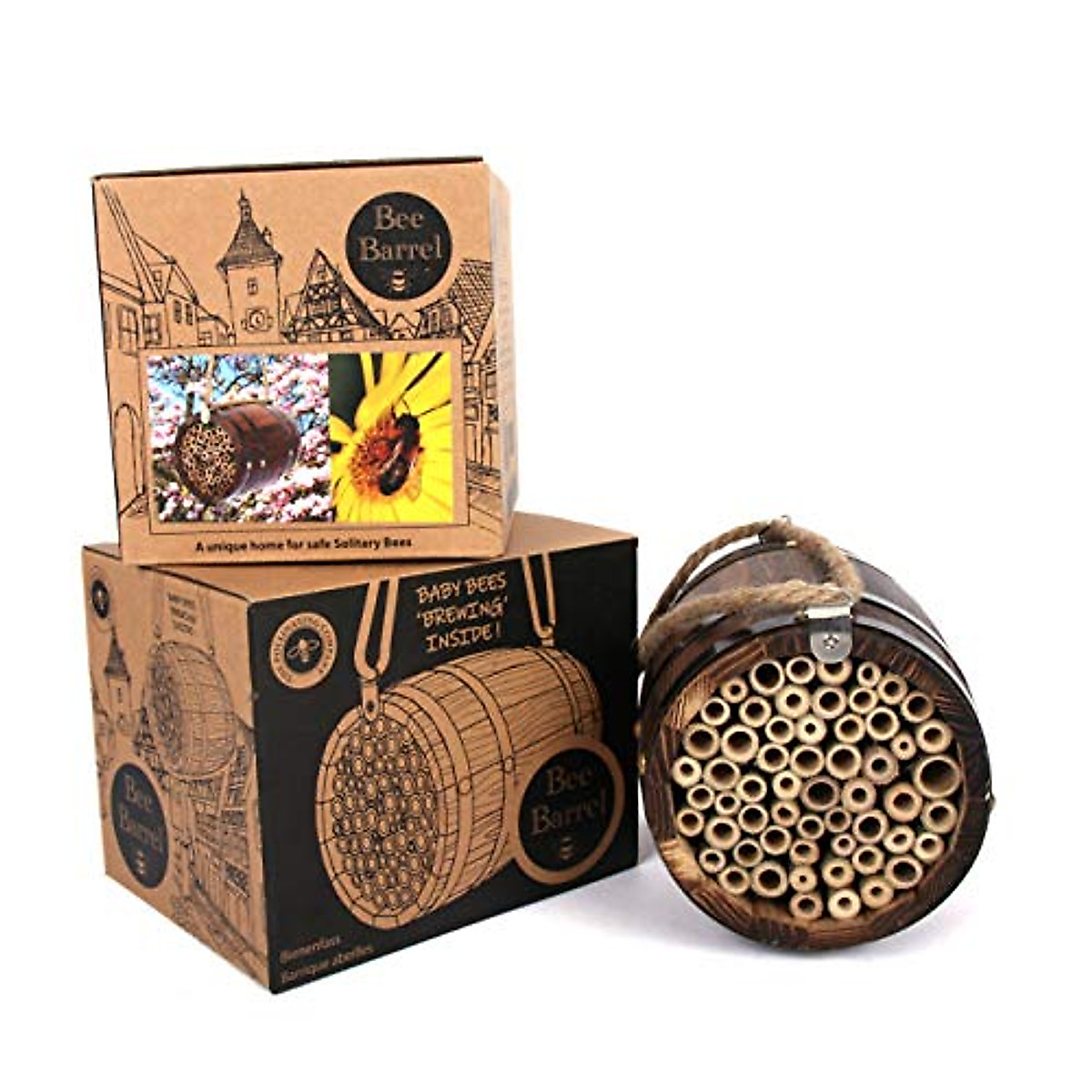 Wildlife World Mason Bee Barrel - Natural Hanging Habitat for Pollinators, Increases Productivity in Your Garden (Brown)