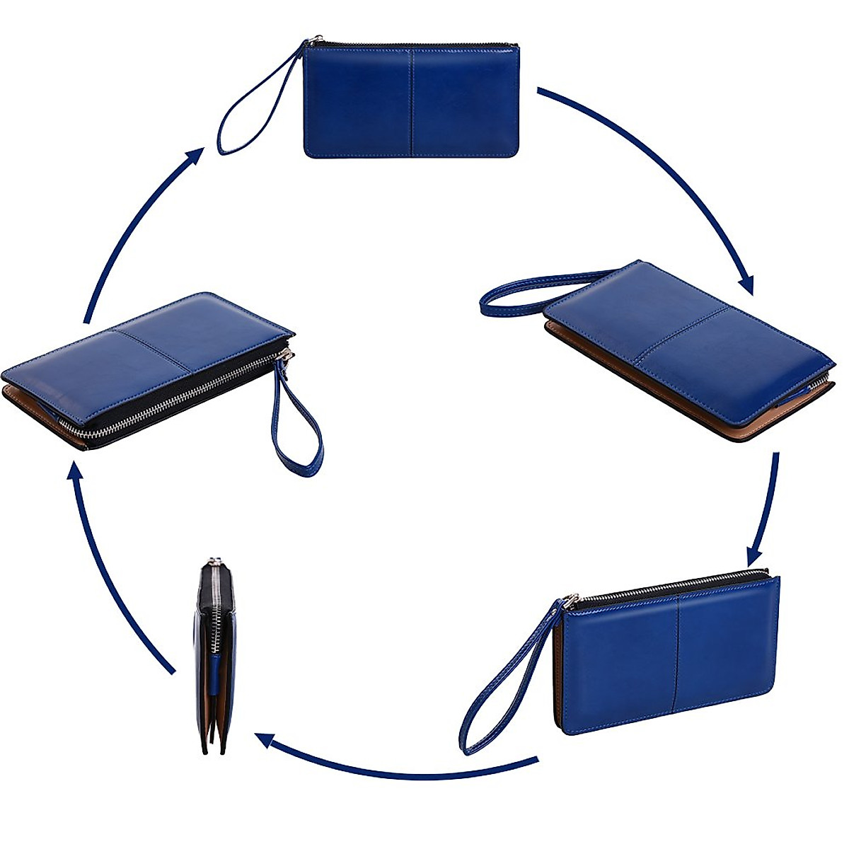 Bonaweite Women's Wristlet Clutches Leather Wallet Purse Cards Holder Navy Blue