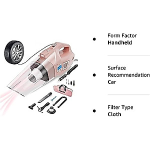 VARSK 4-in-1 Car Vacuum Cleaner High Power, Tire Inflator Portable Car Vacuum with Digital Tire Pressure Gauge LCD Display and Light, 12V DC, 15FT Cord, Pink Car Accessories for Women, Gifts for Her