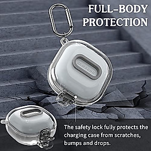 QIUDAOY [Clear Case with Lock] Samsung Galaxy Buds 2 Case/Galaxy Buds Pro 2 Case/Galaxy Buds Live Case/Galaxy Buds Pro Case with Lanyard/Keychain Accessories, Hard Clear Case Protector Shell Cover