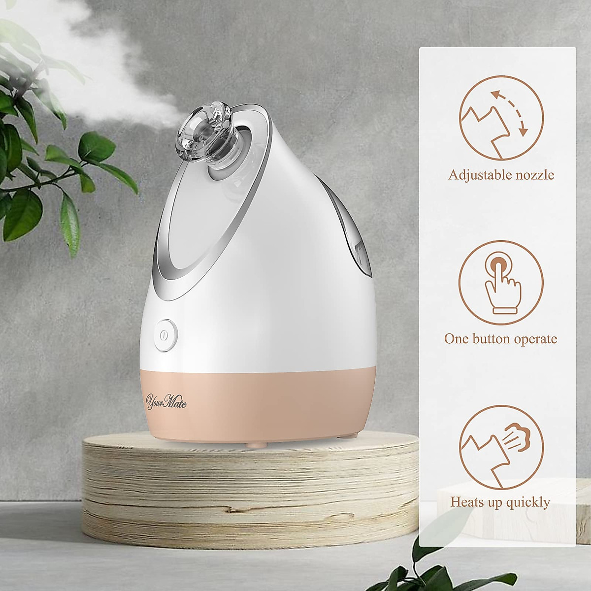 YourMate Facial Steamer Nano Ionic Face Steamer, Adjustable Nozzle with Aromatherapy Warm Mist for Sinuses Moisturizing Unclogs Pores, Facial Vaporizador