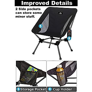 AnYoker Camping Chair, 2 Way Compact Backpacking Chair, Portable Folding Chair, Beach Chair with Side Pocket, Lightweight Hiking Chair Low Back Chair 0177 (Black 2pack)