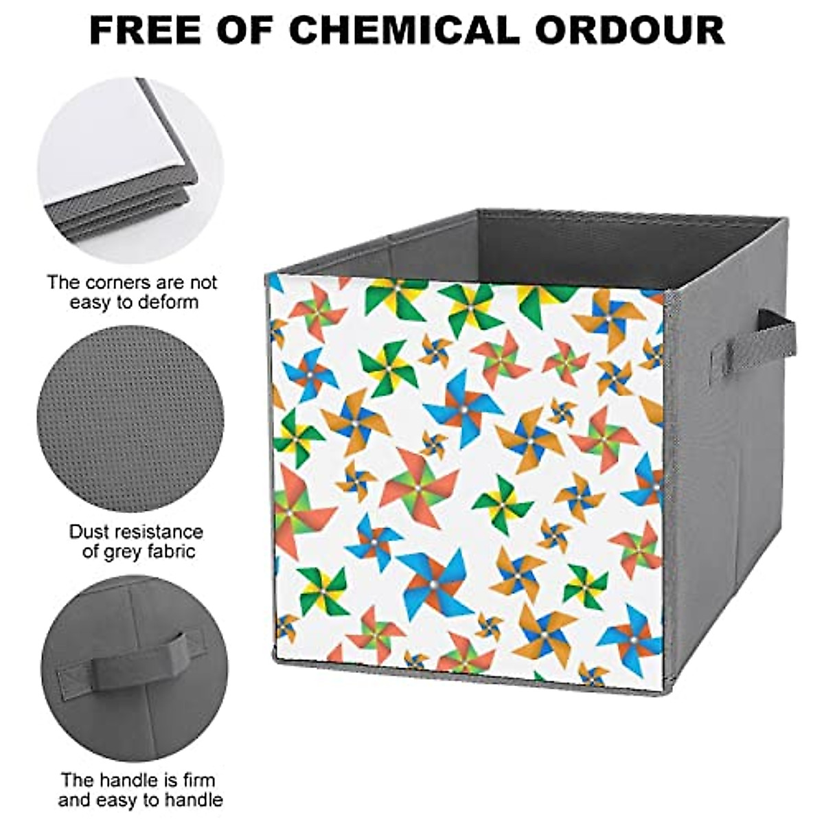 Colorful Windmill Pinwheel Canvas Collapsible Storage Bins Cube Organizer Baskets with Handles for Home Office Car