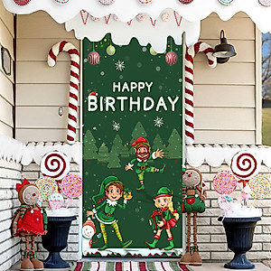 Elf Christmas Themed Birthday Banner Green Merry Elf Photography Background for Kids Happy Friendsmas Xmas Festival Snowman Party Decorations Photo Banner Booth Props 35.43x72.83in-BECKTEN