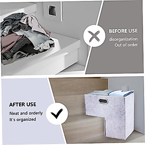 XUEYEGONGJI Stair Basket, Foldable Felt Stair Basket 16.5x16.5x10in, Stairlift Basket for Wooden Stairs, Grey L-Shaped Staircase Organiser, Step Storage for Stairs, Minimalist Stair Baskets