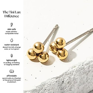 Tini Lux | Hypoallergenic Earrings | Astrid Studs | Silver | Titanium Stud Earrings for Women | Silver Earrings Studs, Sensitive Ears, Trendy Womens Earring Set (Gold)