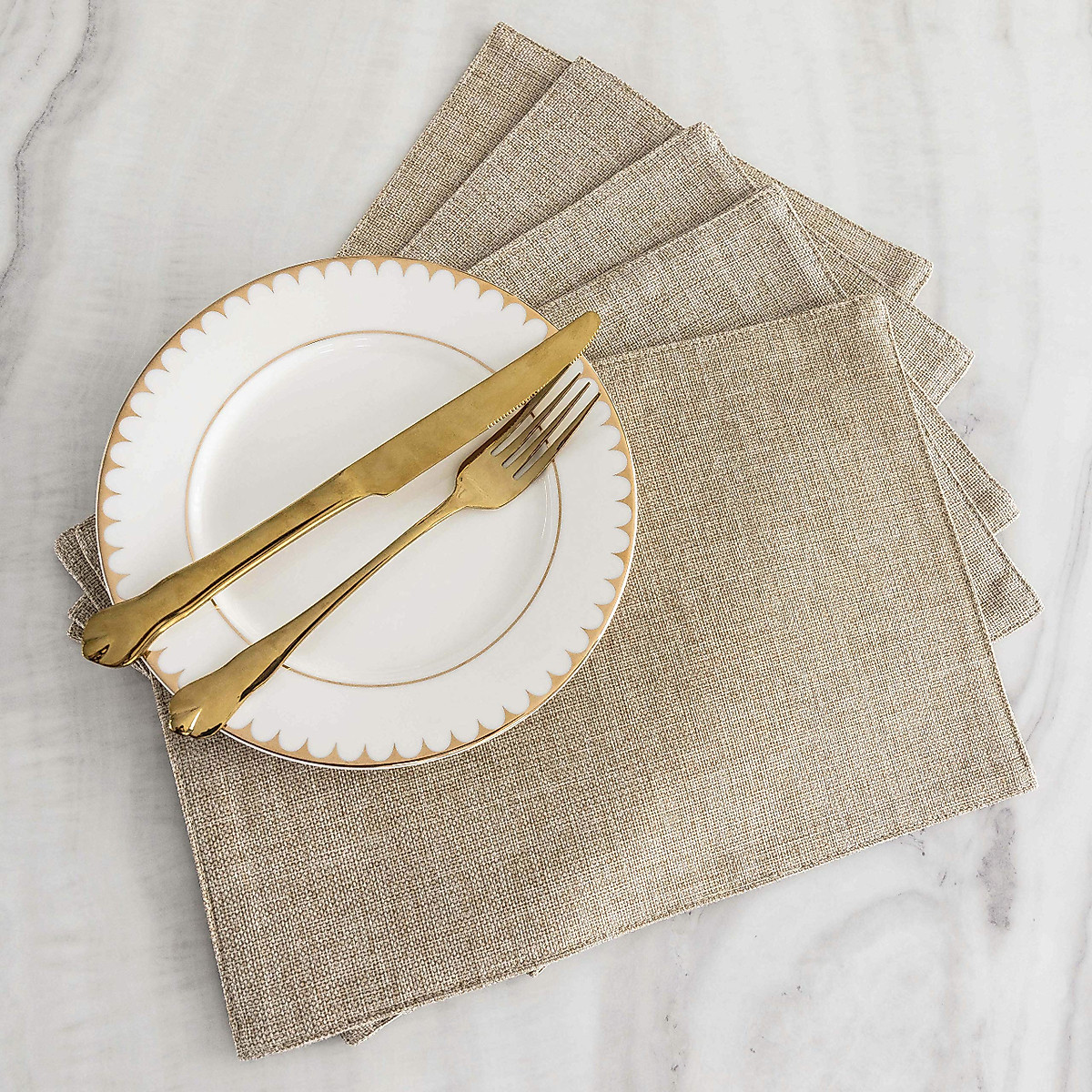 Home Brilliant Placemats Set of 4 Heat Resistant Dining Table Place Mats Plate Mat Cloth Placemats Spring Kitchen Table Mats Indoor Outdoor, Light Linen