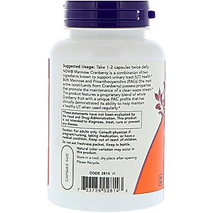 NOW Supplements, Mannose Cranberry, Dual Action Formula*, Clinically Evaluated, Urinary Tract Health*, 90 Veg Capsules