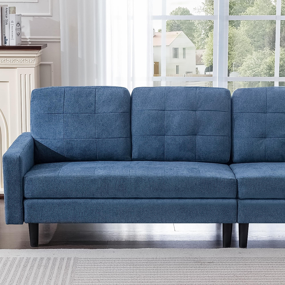 VECELO Convertible Sectional Sofa, Modern Linen Fabric L-Shaped Couch with Reversible Chaise for Living Room/Apartment/Office, Blue