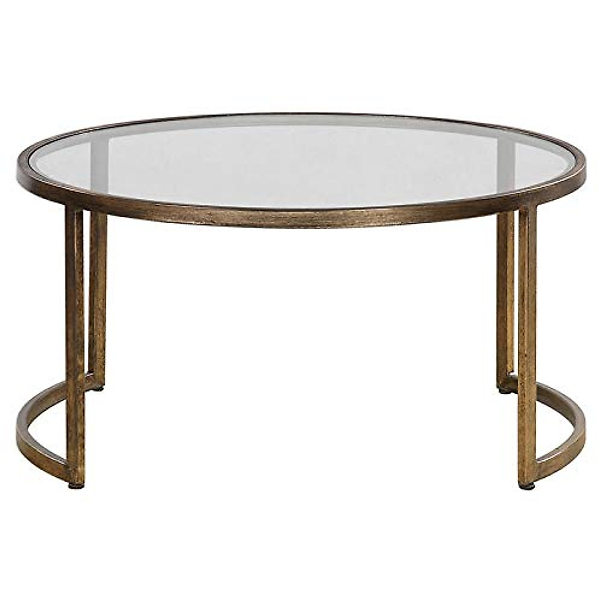 BOWERY HILL Transitional 2 Piece Glass Top Nesting Coffee Table Set in Gold