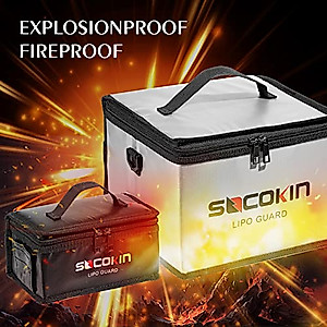 Socokin Lipo Battery Safe Bag Fireproof Explosionproof Large Capacity Bag for Charge and Storage with Detachable Adjustable Shoulder Strap (2 Pack)