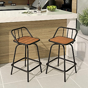 YITAHOME 24 Inches Swivel Bar Stools Set of 2, Counter Height Barstools Platic Wooden Seat with Backrests and Footrest, Industrial Metal Bar Stools for Outdoor Patio Home Kitchen