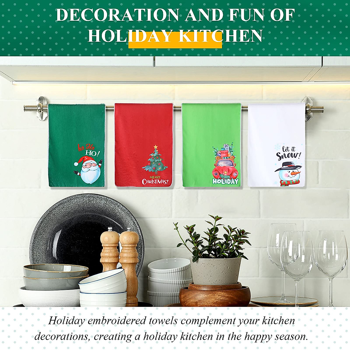 4 Pieces Christmas Kitchen Dishtowel Microfiber Peppermint Candy Dishtowel Large Holiday Kitchen Towels Xmas Tree Merry Christmas Hand Towel for Kitchen Decoration, 15.7 x 23.6 Inches (Adorable Style)