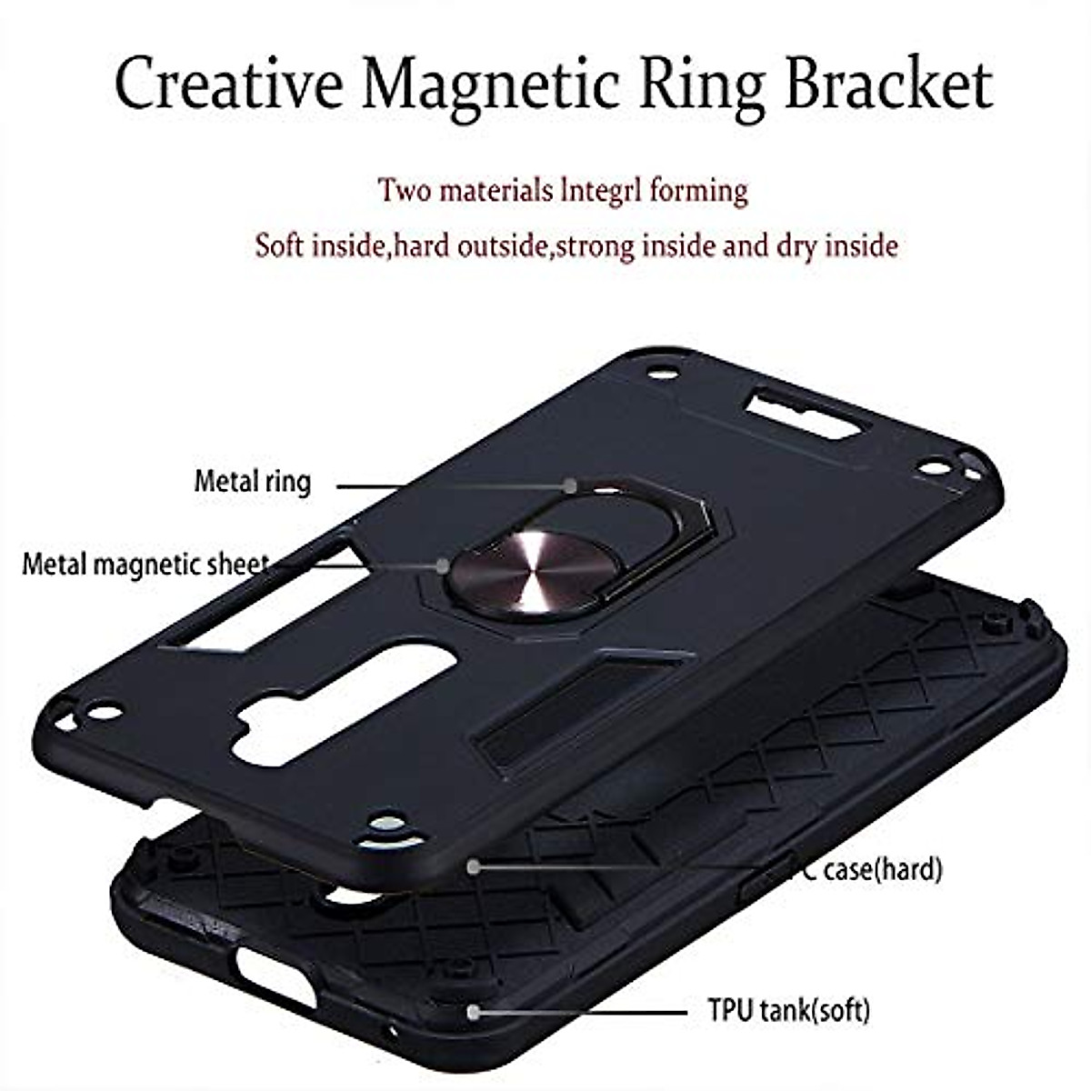 SATURCASE Case for Oppo Reno2 Z / Reno2 F, Armor Hybrid 2 in 1 [PC & Silicone] Dual-Layer Ring Kickstand Bumper Shockproof Protective Cover for Oppo Reno2 Z / Reno2 F (Black)