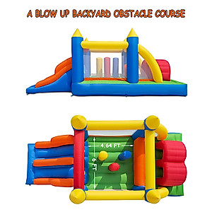 HuaKastro 16.3x7.2FT Kids Inflatable Obstacle Bounce House with Dual Racing Slides, Crawl Tunnels, Climbing, Obstacles, Jumping All in One Castle Great for Children's Outdoor Party - with Blower