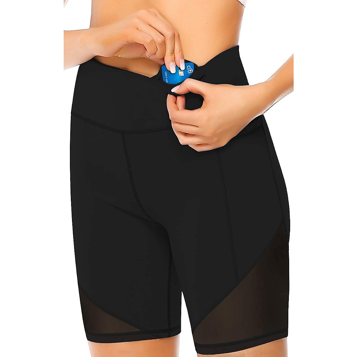 VOEONS Workout Shorts Women Mesh High Waist Spandex Biker Shorts Gym Yoga Compress Shorts for Women Black