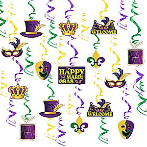 DmHirmg Mardi Gras Hanging Swirl Decorations Mardi Gras Party Decorations Foil Hanging Swirls Gold Green Purple Ceiling Decor for Carnival Masquerade New Orleans Party Birthday Supplies