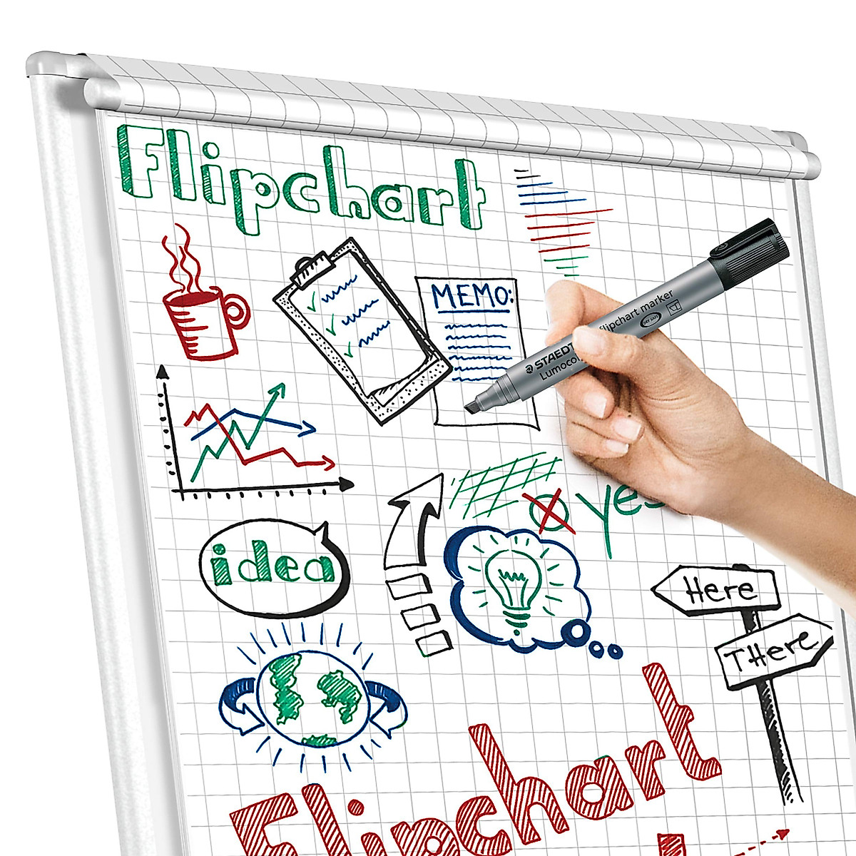 STAEDTLER 356 B WP6 Lumocolor Flipchart Markers, Chisel Tip 2-5mm Line Width - Assorted Colours (Pack of 6)