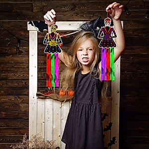 Day of the Dead Sugar Skull Hanging Decorations 3 Pieces Dia De Los Muertos Party Decorations Skeleton Sugar Skull Bride Decor with Tassels, Glue and Ropes for Halloween DIY Craft Party Supplies