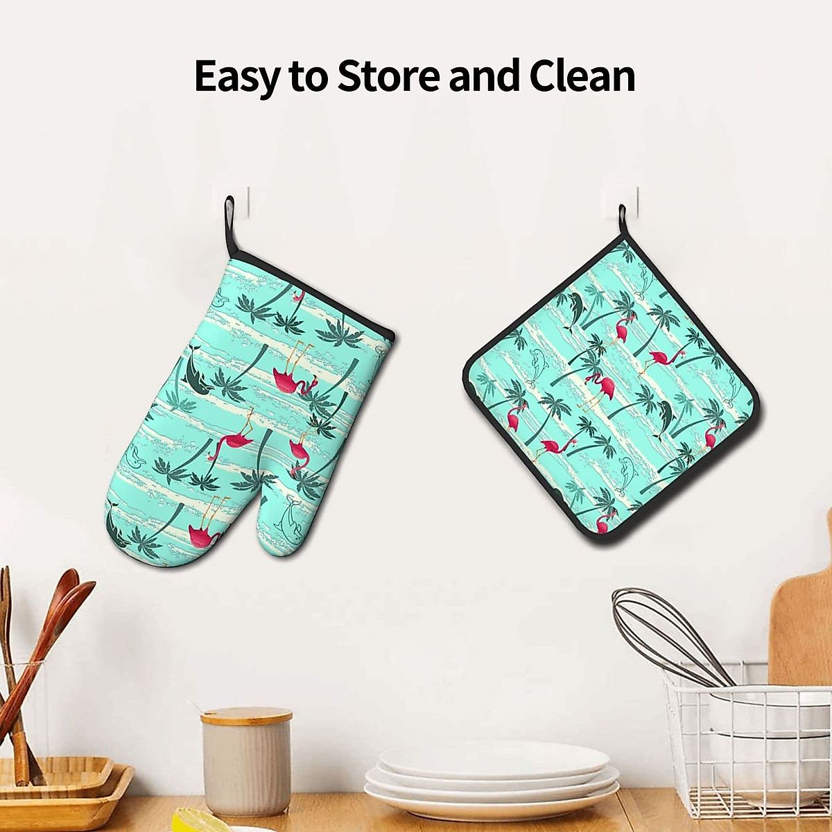 Deyimeri Cute Cat Lover Oven Mitts Pot Holders Set,2-Piece Set, Heat Resistant Waterproof Gloves for Kitchen Cooking, Baking, BBQ