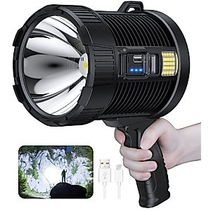 NiaoChao Rechargeable Spotlight, 990000 Lumens Led Spot Lights Handheld Large Flashlight Super Bright Outdoor Solar Spotlights Searchlight with Cob Light, 6 Modes, IPX5 Waterproof