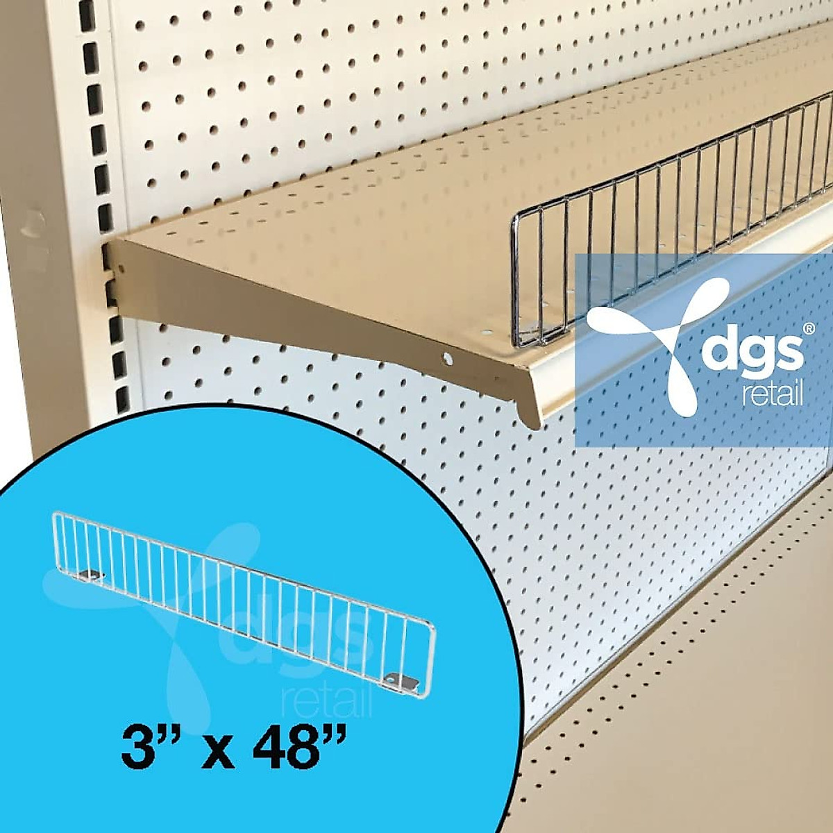 DGS Retail Wire Shelf Divider Front Fence for 48" W Lozier & Madix Gondola Wire Shelving, Silver 3" H