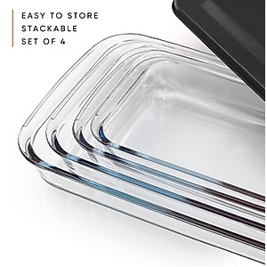 JoyFul by JoyJolt 8pc Glass Bakeware Set. 4x Baking Pan Dishes and 4x Baking Dish Lids for Kitchen Storage, Deep Baking Sheet, Oven Tray, Rectangle Casserole Dish, Lasagna Pans, Cake Baking Sheets