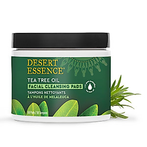 Desert Essence Tea Tree Oil Facial Cleansing Pads - Makeup Remover, Facial Cleanser & Toner with Organic Lavender & Chamomile - Travel-Friendly Personal Wipes for Clarifying Skin Care - 50 Pads