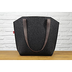 Pack & Smooch York Carryall Tote Bag for Women - Made with 100% Merino Wool and Vegetable Tanned Leather Strap (Dark Grey/Dark Brown)