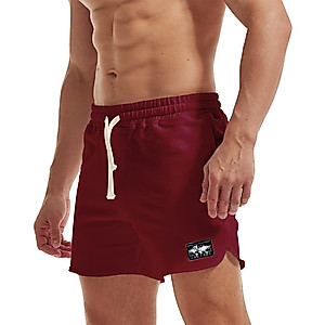 AIMPACT Men's Athletic Shorts Bodybuilding Workout Cotton Gym Shorts with Pockets (WineRed S)