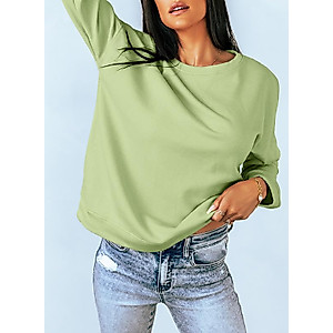Dokotoo Womens Ladies Oversized Long Sleeve Crewneck Sweatshirt Side Split Loose Fit Solid Basic Pullover Tunic Shirts Tops Sweatshirts for Women 2024 Fashion Fall Green XLarge