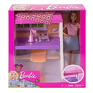 Barbie Doll and Furniture Set, Loft Bed with Transforming Bunk Beds and Desk Accessories, Gift Set for 3 to 7 Year Olds​​​​