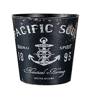 Scakbyer Trash Can, 10L/2.64Gallon British Style Trash Bin Household Uncovered Garbage Can Decoration(Boat Anchor Pattern) - Pattern-1