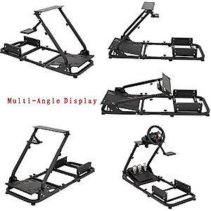Hottoby Foldable Racing Simulator Cockpit Stand Fit for Logitech/Thrustmaster G25,G27,G29,G920,G923&T300RS,T150,T80 Multi-Angle Adjustment Sim Cockpit No Steering Wheel HandBrake Pedals Seat