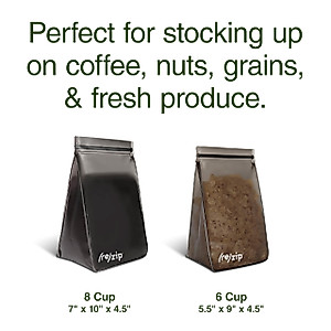 rezip 2-Piece Reusable Airtight Coffee Tea Storage Bag Set | | BPA-Free, Food Grade, Leakproof, Freezer and Dishwasher Safe | (1) 6-Cup / 48-Ounce, (1) 8-Cup / 64-Ounce | Grey