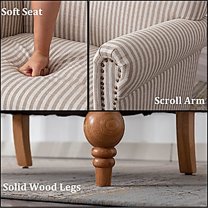 DM-Furnitue Wide Armchair Modern Linen Accent Chair Comfy Reading Chairs Upholstered Lounge Chair Single Sofa Couch for Bedroom/Living Room, Beige with Stripe