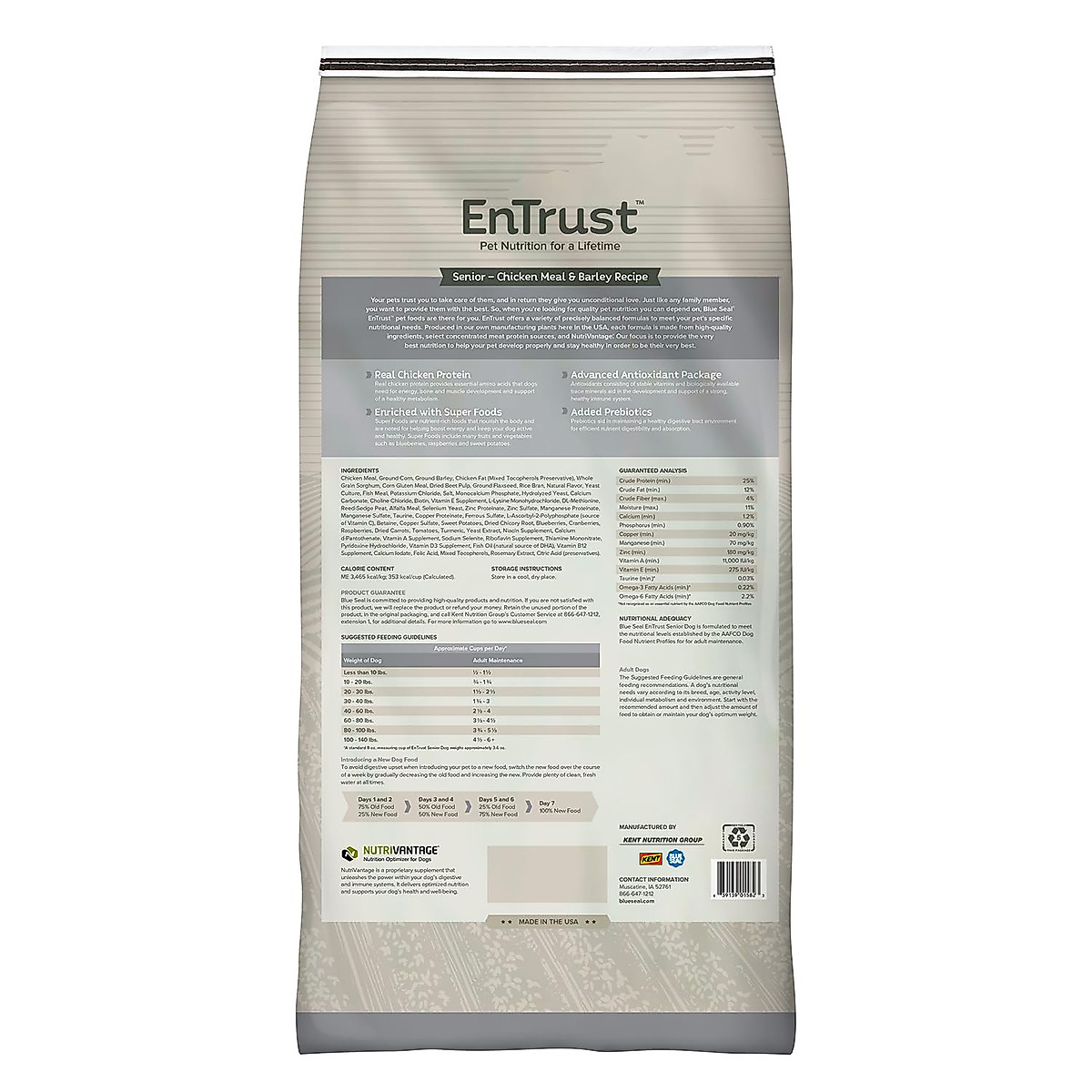 ENTRUST Senior Dog Food | Chicken & Barley | Enriched with Super Foods, Antioxidants and Probiotics | No Wheat or Soy | 20 Pound Bag