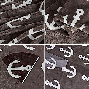 YuanKanJu DAKANG Plush Throw Blanket, Fleece Throw for Couch 50" x 60" - Soft Microfiber Cozy Lightweight Printed All Season Bed Throw Blanket, Anchor Borwn