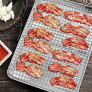 Cooling Rack Set of 2, E-far 1/2 Sheet Baking Racks for Oven Cooking Roasting Grilling, Stainless Steel 16.6” x 11.6” Wire Rack for Cookie Cake Bacon Meat Resting, Non-toxic Metal & Dishwasher Safe