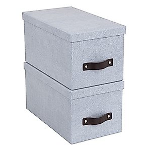 Bigso Silvia Organizational Storage Box | Photo Storage Box with Leather Handle for Shelves and Stacks Easily | Durable and Decorative Storage Boxes with Lids (Ash / 2 Pack)