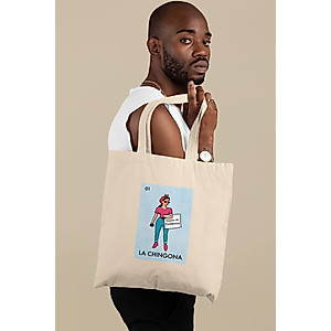 Pop Threads La Chingona Parody Feminist Latina Canvas Tote Bag Black 15x15 inches