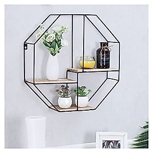 SPDELP Octagon Floating Shelf Wall Mounted Hanging Shelves, Wood Wall Storage
