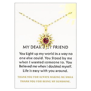 Ankiyabe 14 K Gold Plated Sun Necklace with Cubic Zirconia Birthstone for Best Friend Sunshine Pendant for Bestie BFF Gift (July)