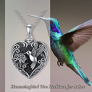 TOUPOP Hummingbird Urn Necklace for Ashes Sterling Silver Heart Cremation Jewelry for Ashes Memorial Keepsake Pendant Keepsake Jewelry Gifts for Women