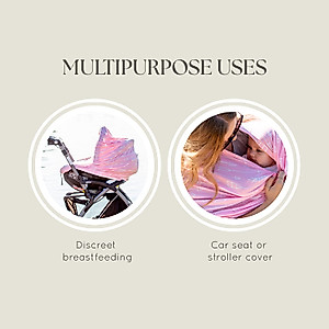 Dodo Babies Nursing Cover Set – Soft, Multipurpose Stretch Scarf for Breastfeeding and Car Seat Cover, Two Universal Pacifier Holders, Binky Case, Storage Bag – Playful Pink Print for Baby Girl